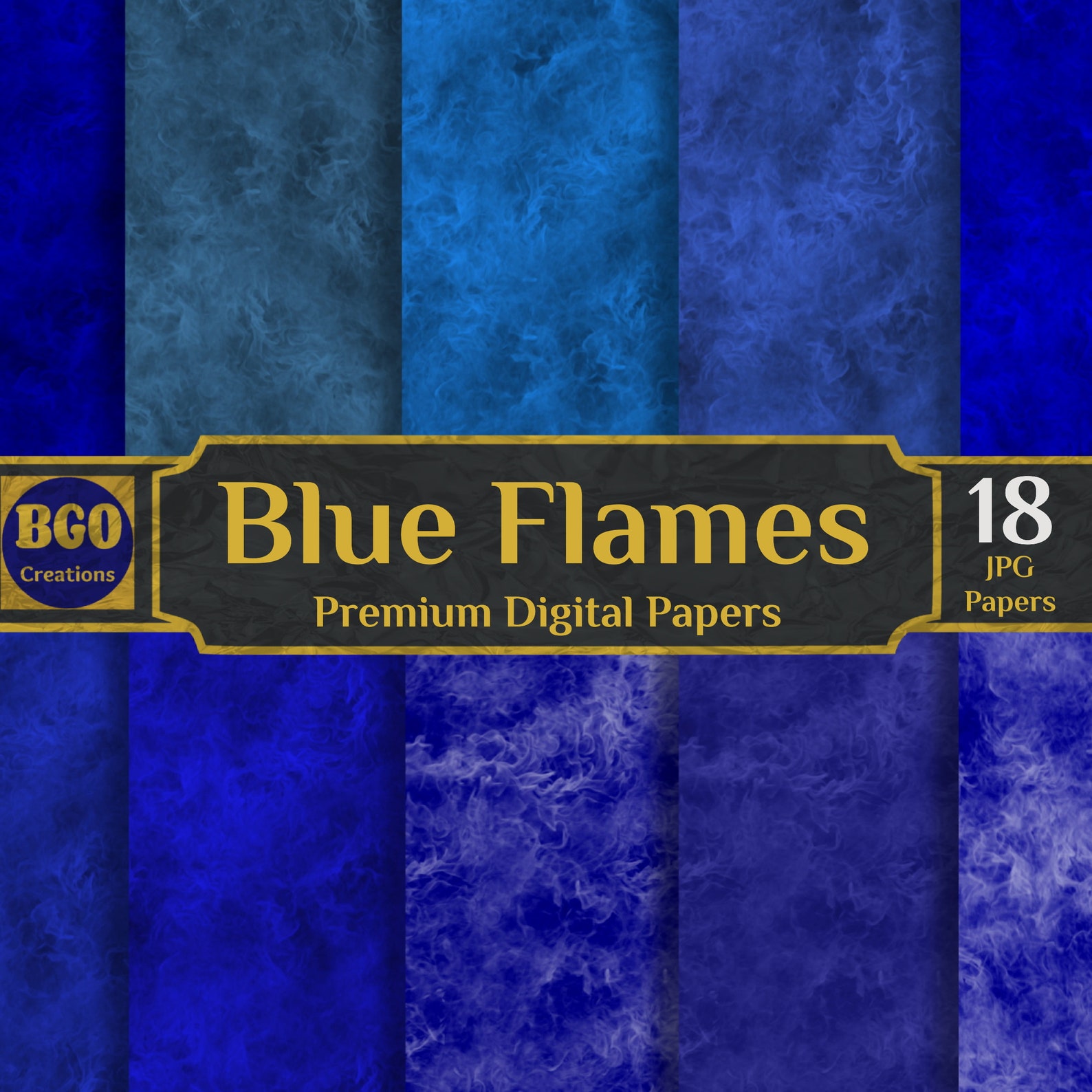 Blue Flames Digital Paper Pack, 18 Fire Textures Scrapbooking Papers ...