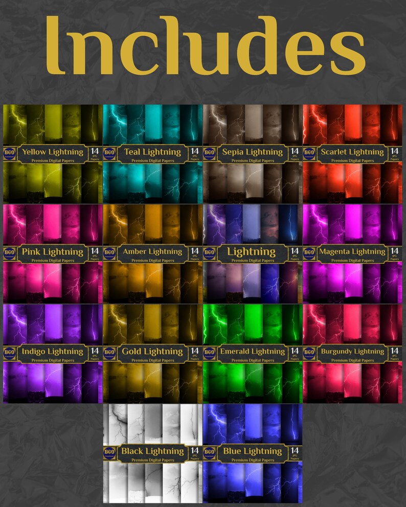 Lightning Digital Paper Bundle, 196 Scrapbooking Papers, Stormy ...