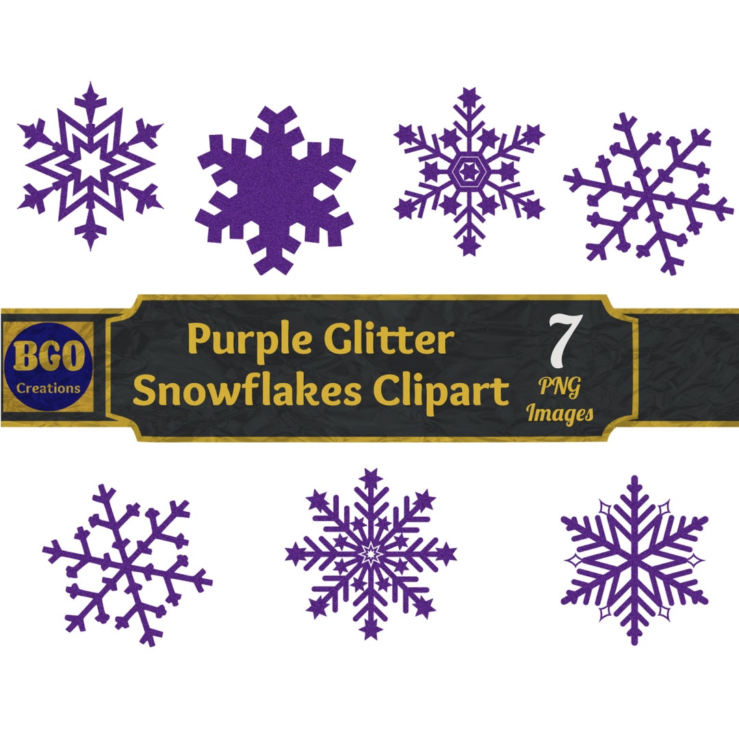 Purple Glitter Snowflake PNG Bundle, 7 Snowflake Images, Printable ...