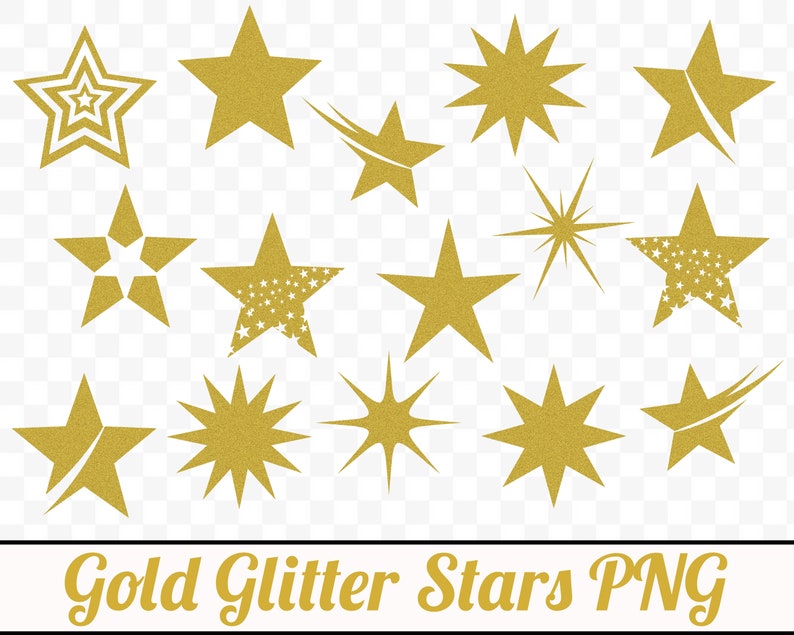 Gold Glitter Stars PNG Bundle 15 Star Images Printable Stars - Etsy