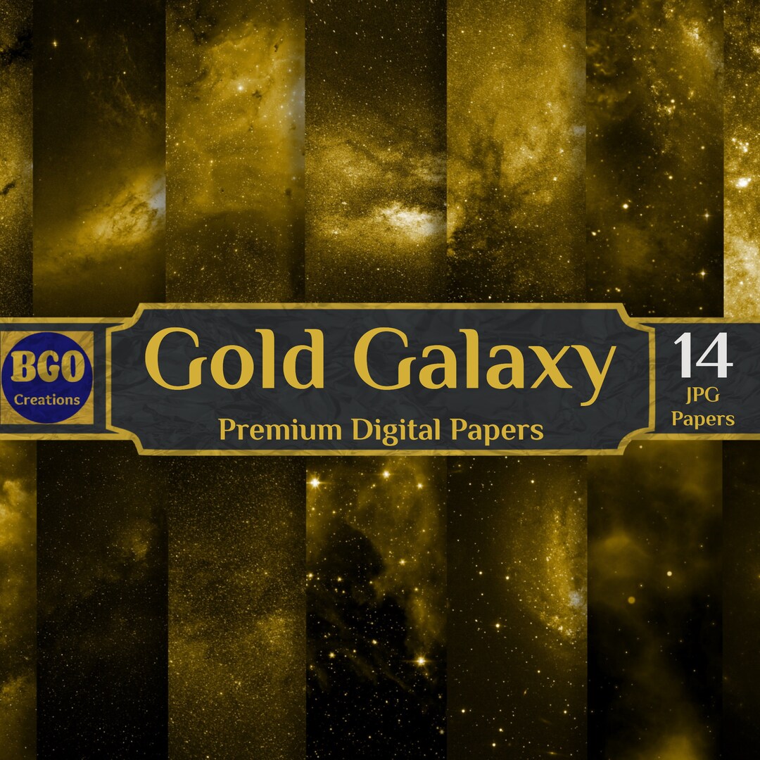 Gold Galaxy Stars Digital Papers, 14 Space Backgrounds, Watercolor ...