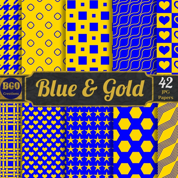Blue and Gold Digital Paper - Etsy