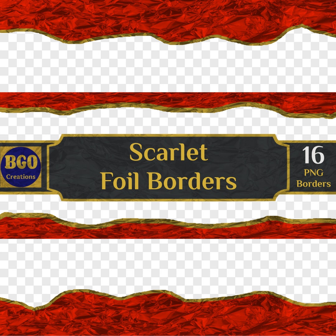Scarlet Foil Borders, 16 Red & Gold Foil Borders, PNG Wave Borders ...