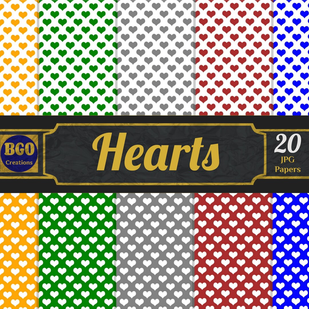 Hearts Digital Paper Pack, 20 Seamless Hearts Pattern Printable Papers ...