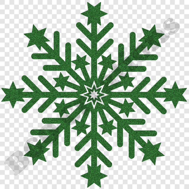 Green Glitter Snowflake PNG Bundle, 7 Snowflake Images, Printable ...