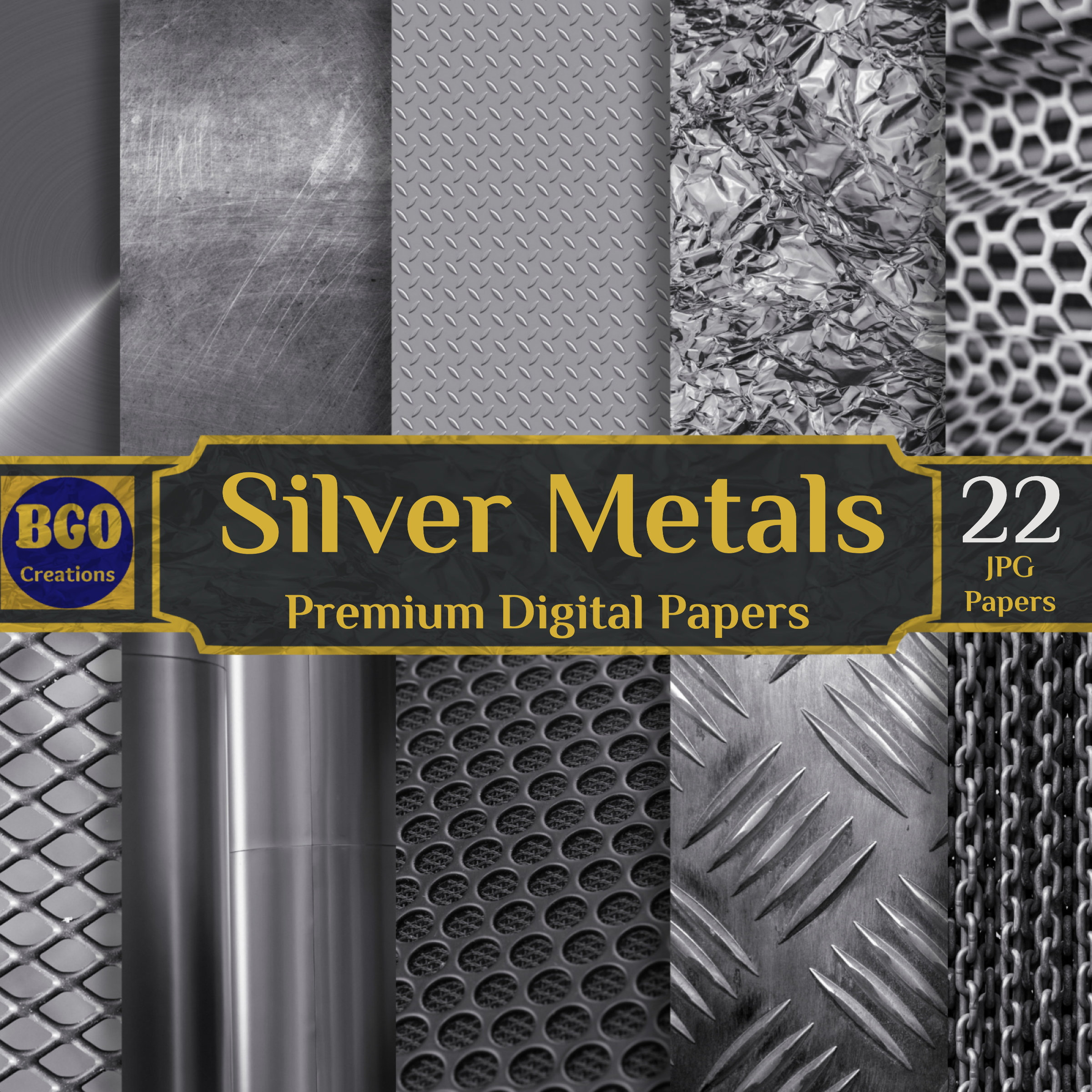 22 Silver Metals Digital Paper, Brass Digital Paper, Brushed Metal ...