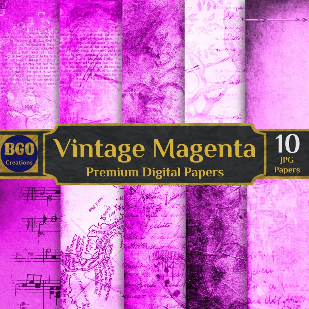 Vintage Magenta Digital Paper, Vintage Ephemera, Antique Letters, 10 ...
