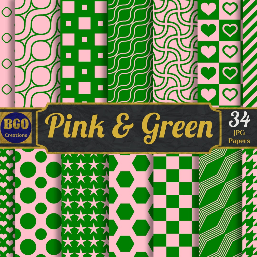 Pink and Green Patterns, 34 Printable Seamless Scrapbooking Pattern ...