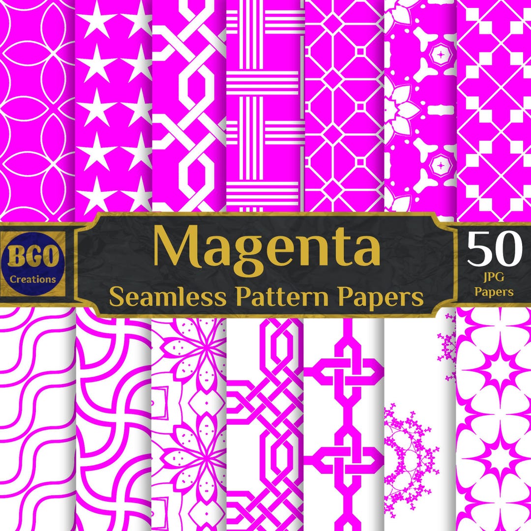 Magenta Digital Paper, 50 Magenta & White Seamless Pattern Papers ...