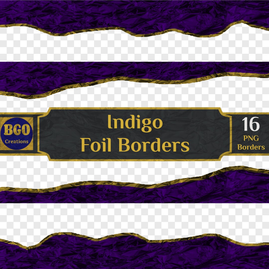 Indigo Foil Borders, 16 Purple & Gold Foil Borders, PNG Wave Borders ...