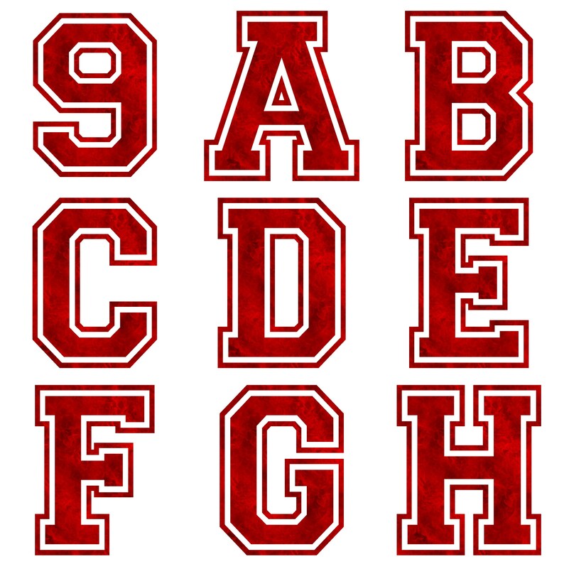 Red Flames Varsity Sports Alphabet 26 PNG Letters & 10 - Etsy