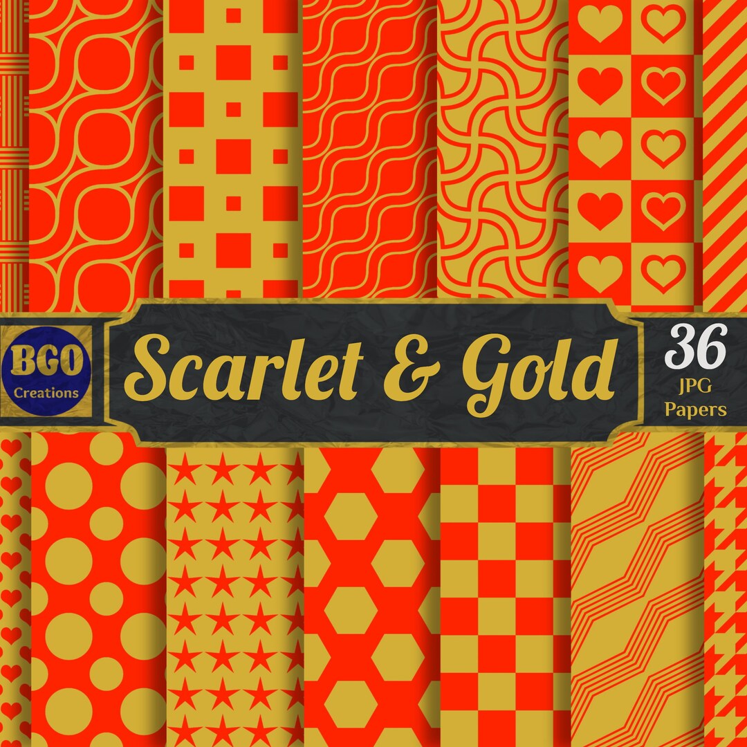Scarlet and Gold Patterns, 36 Seamless Red & Gold Printable Sublimation ...