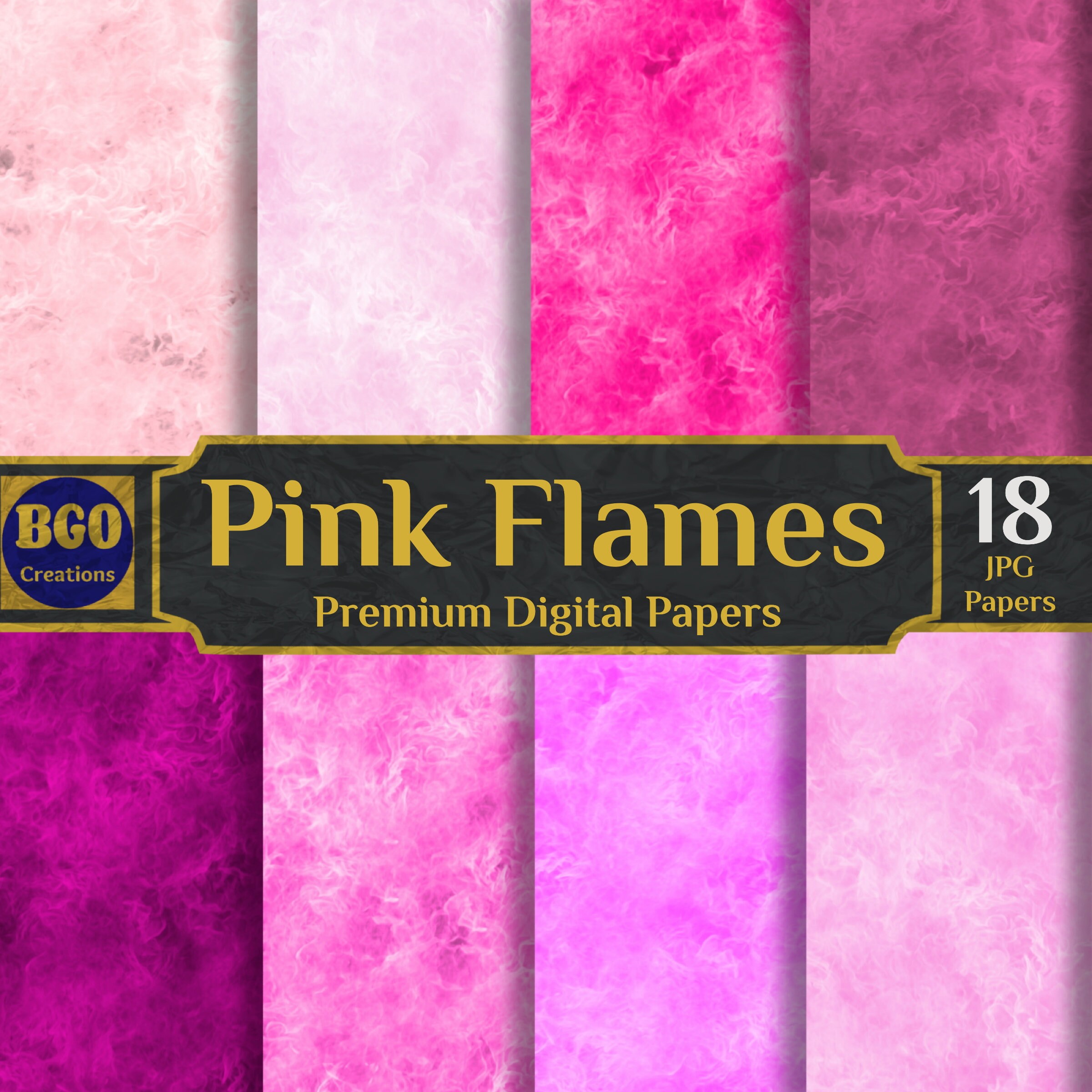 Pink Flames Digital Paper Pack, 18 Fire Textured Printable Sublimation ...