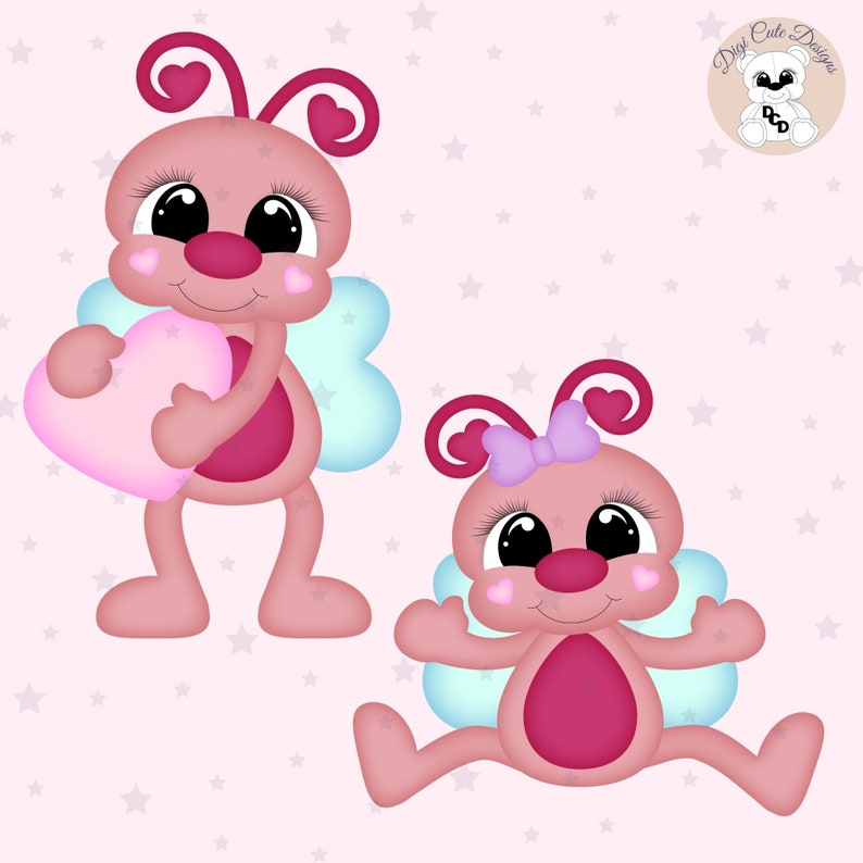 Love Bug Valentine Clipart & Digital Paper Set for Personal, Commercial ...