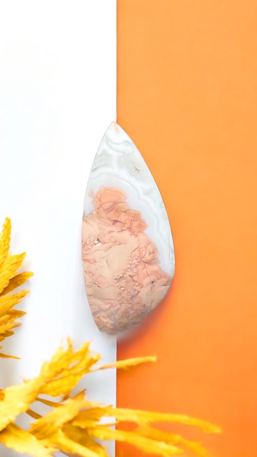 White and Salmon Pink COTTON Agate Cabochon 39MM Triangle Shape State ...