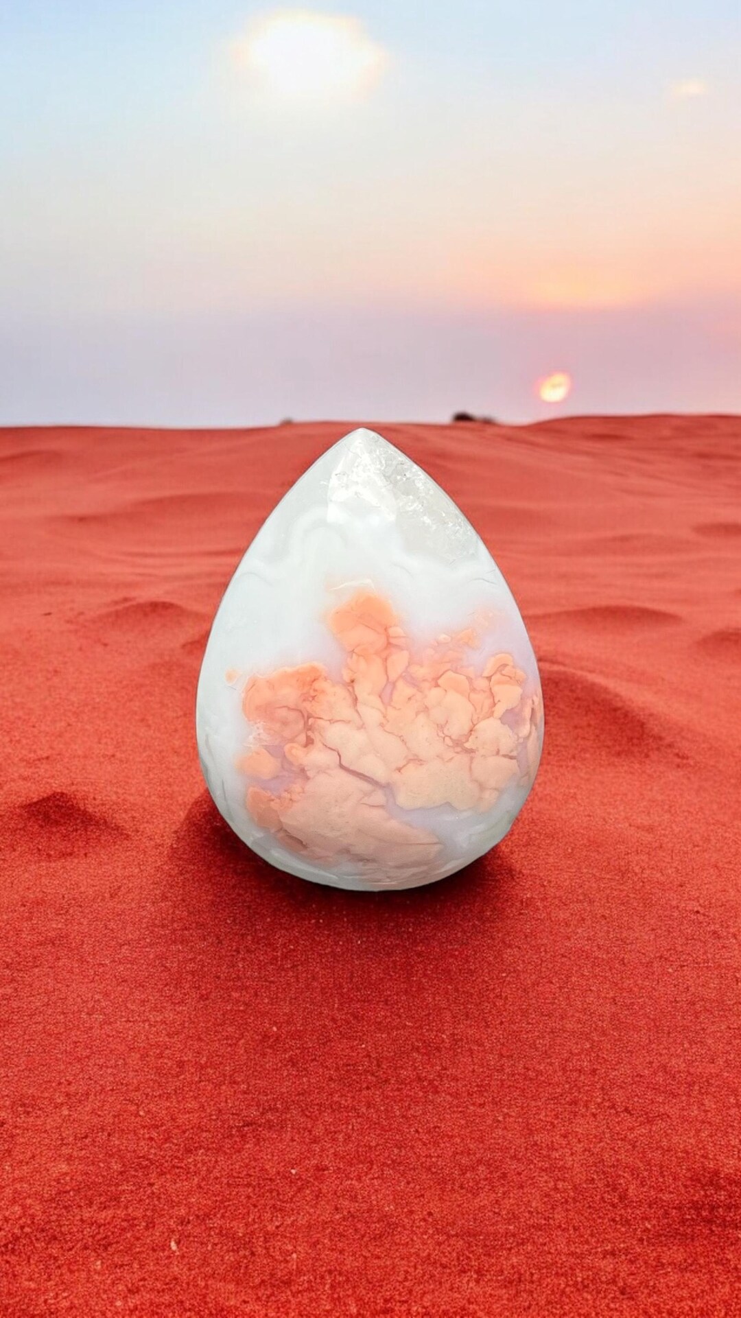 White and Salmon Pink COTTON Agate Cabochon 33MM Pear Shape State of ...