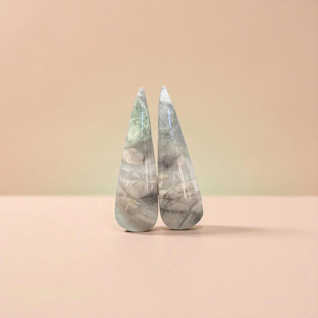 Pair of Vulcano Jasper (puddingstone) – Triangular Cabochons – 33 Mm ...