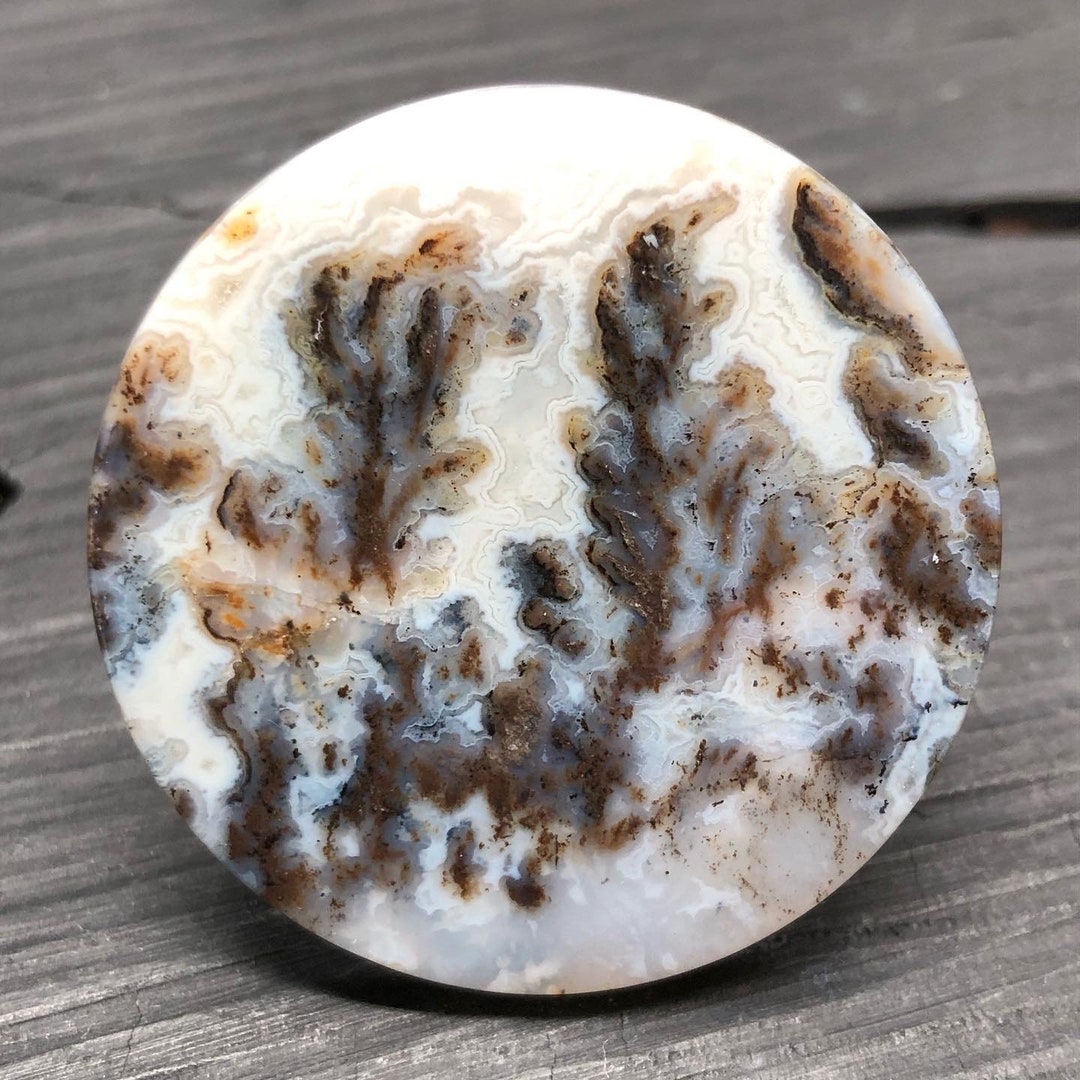 Natural Black White Feather Agate Stone 42 MM Round Cabochon Graveyard ...