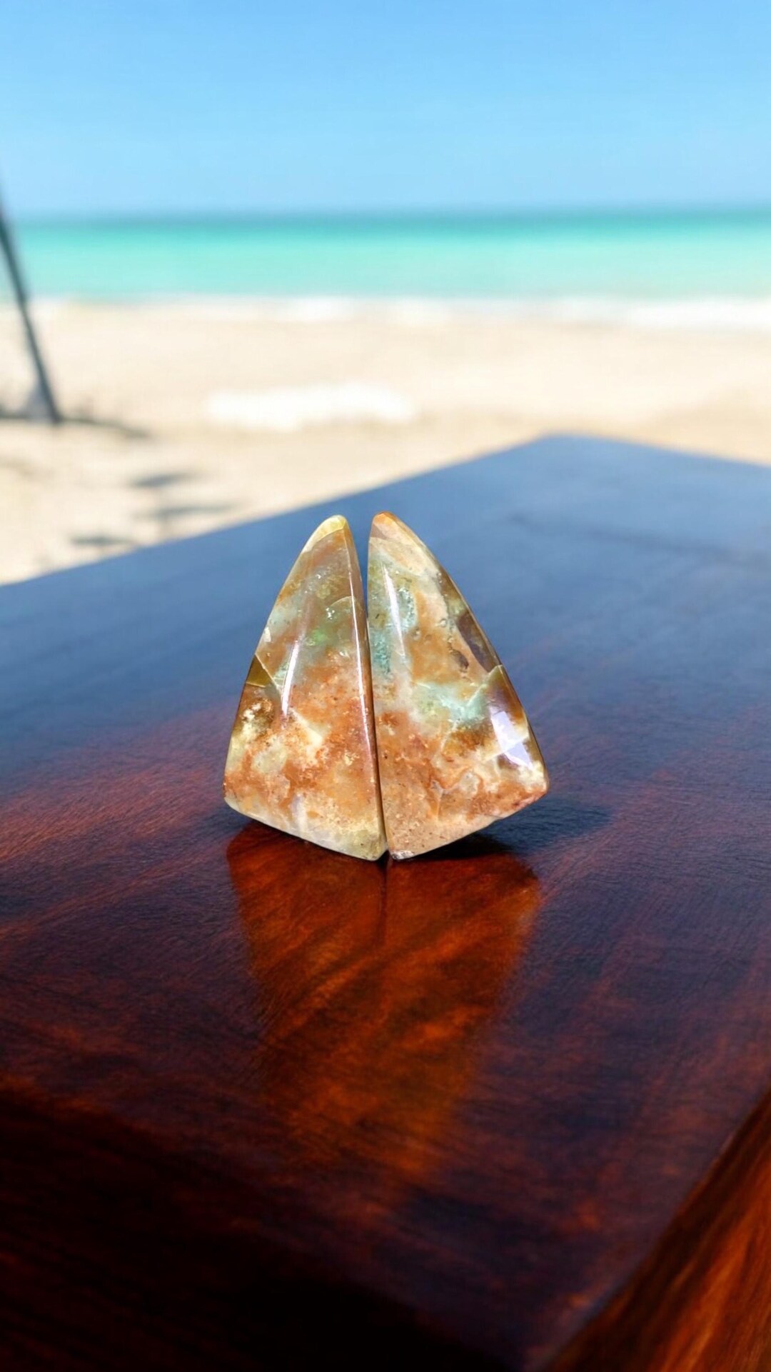 Pair of Natural Opalized Wood - Triangular Shaped Cabochon - 19MM ...