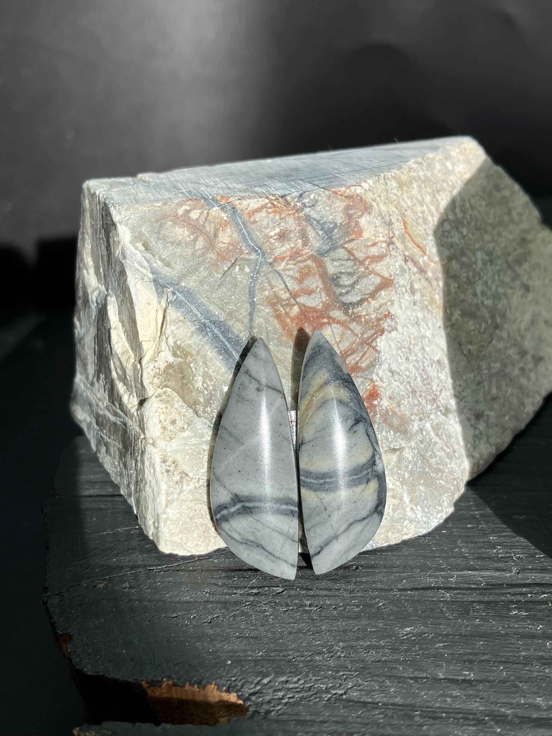 Pair of Black and Grey PICASSO Marble Cabochons - Triangular Shape ...