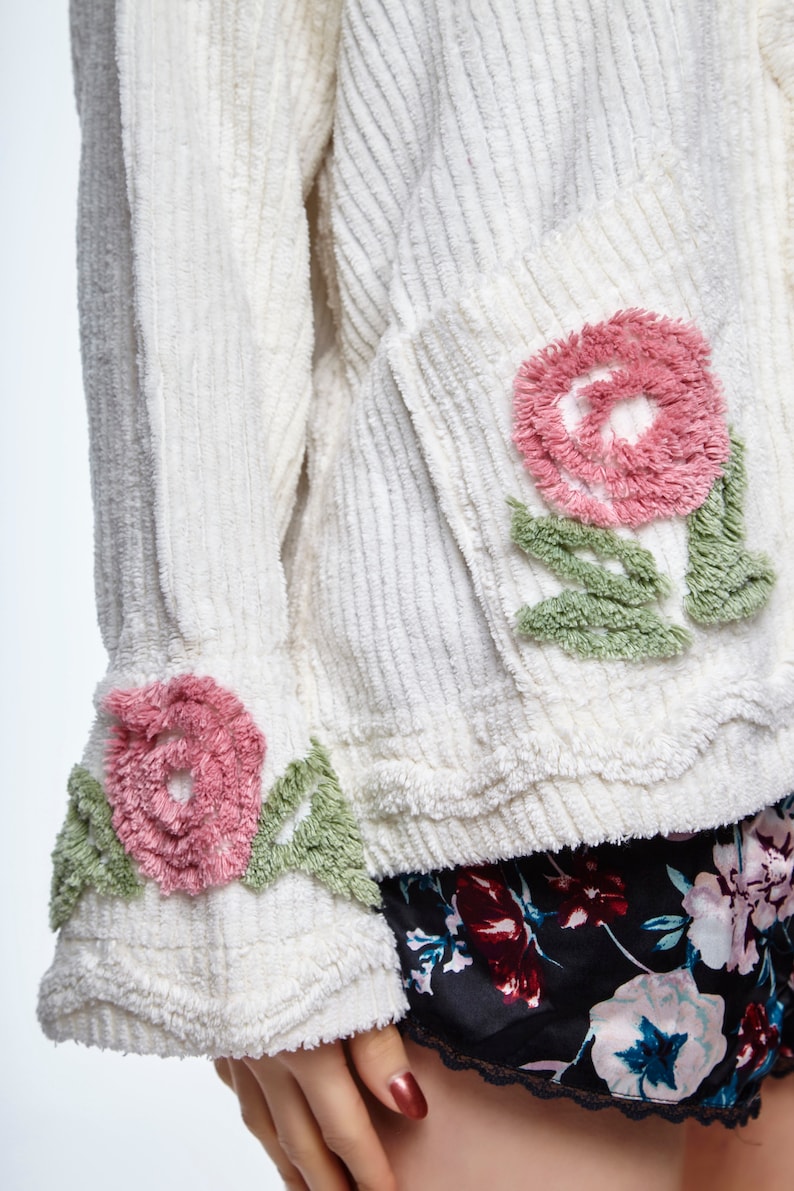 Floral Embroidered Chenille Bed Jacket | Etsy