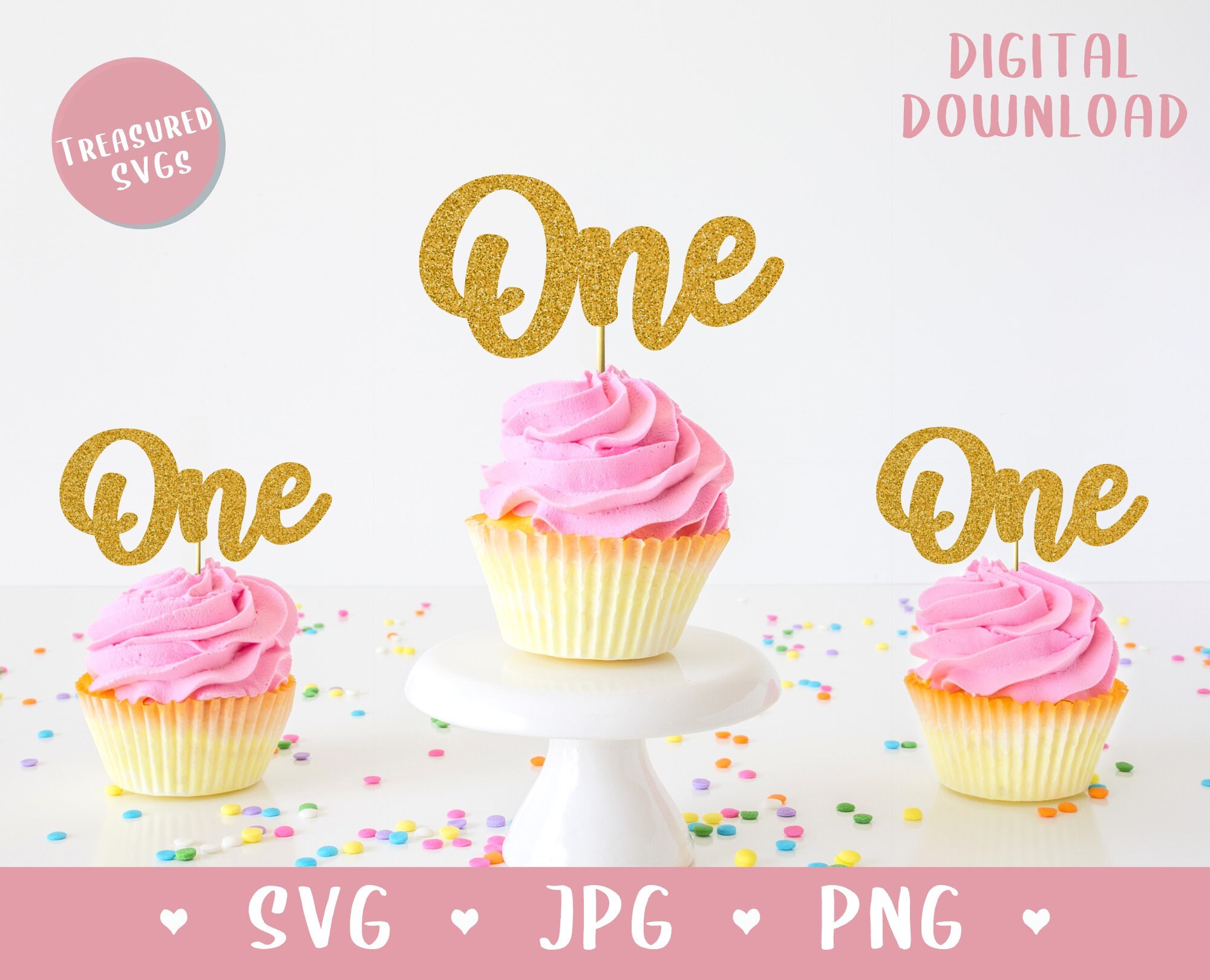 SVG One - 1st Birthday Cake Topper - One Year Svg - Turns One Svg ...