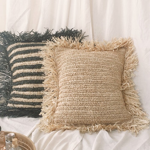 Raffia Cushion Cover With Fringe - Etsy