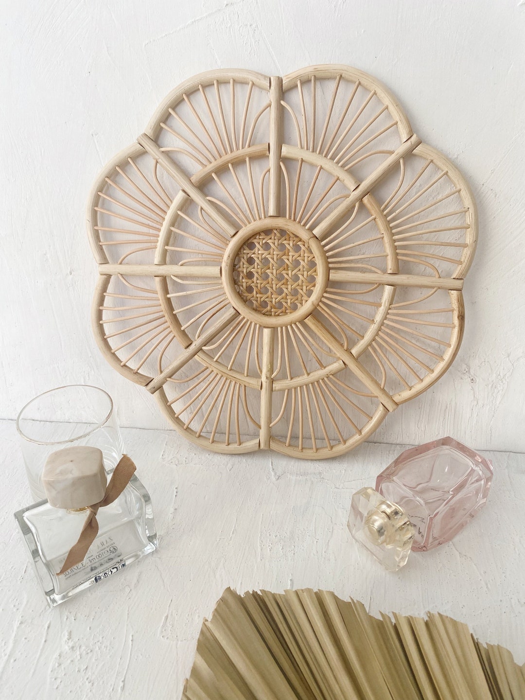 Flower Round Rattan Decor Wall Art, Rattan Wall Decoration, Round ...