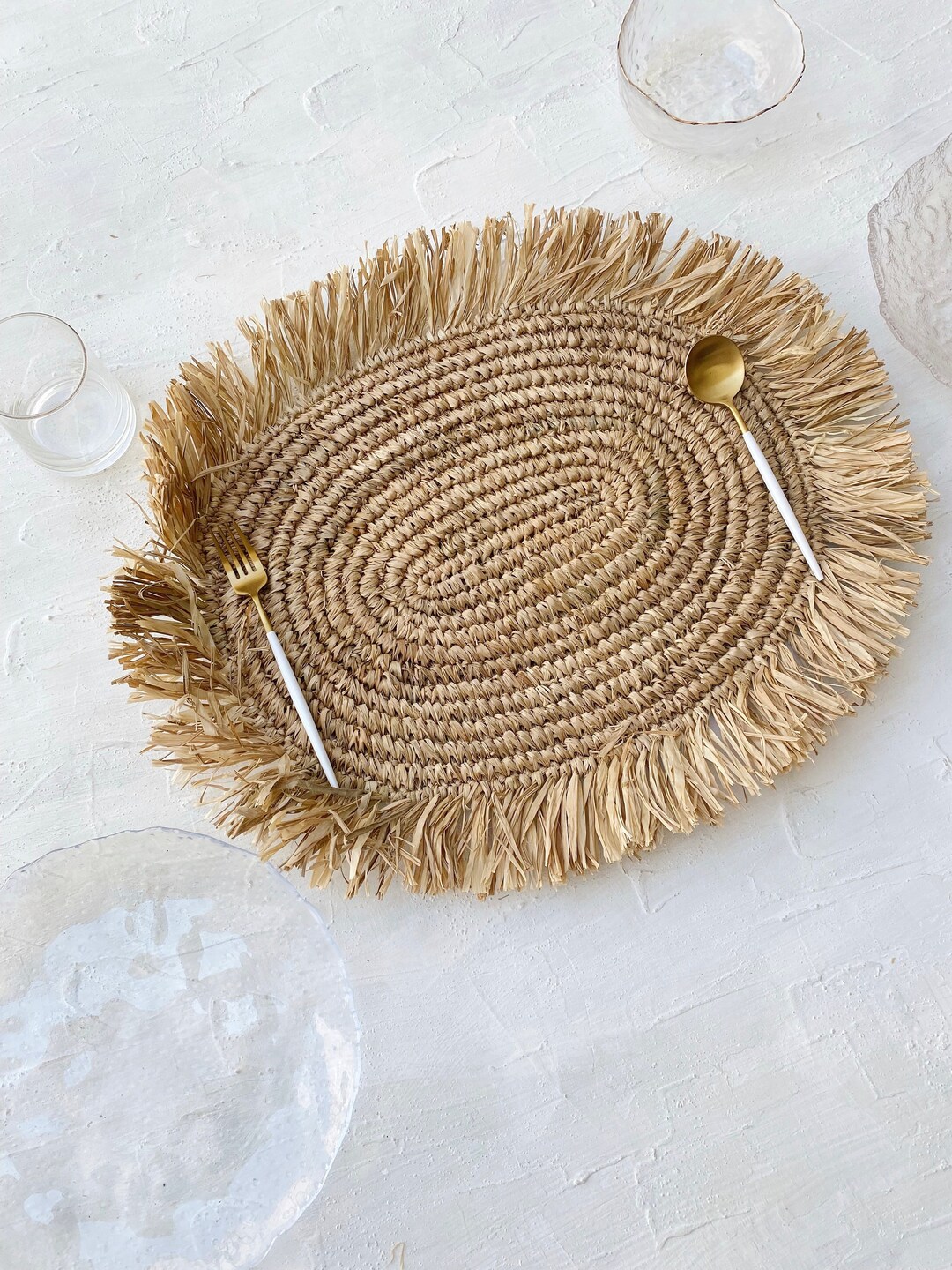 Oval Raffia Fringe Placemats Boho Fringe Table Mats Fringe - Etsy