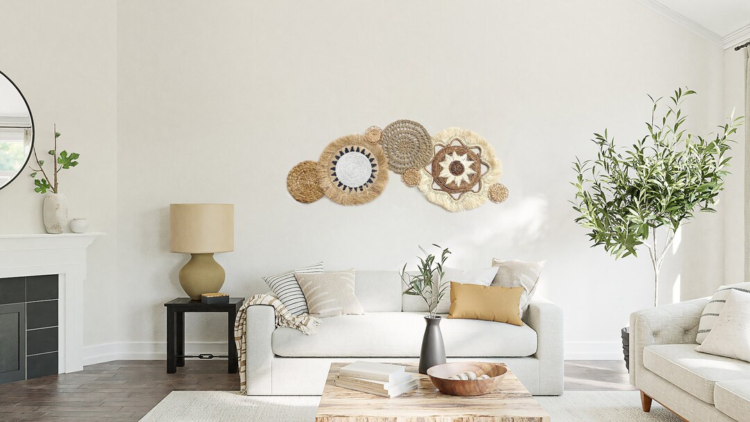 Set of 7 Natural Wall Decor, Boho Wall Art, Boho Wall Basket and Wall ...