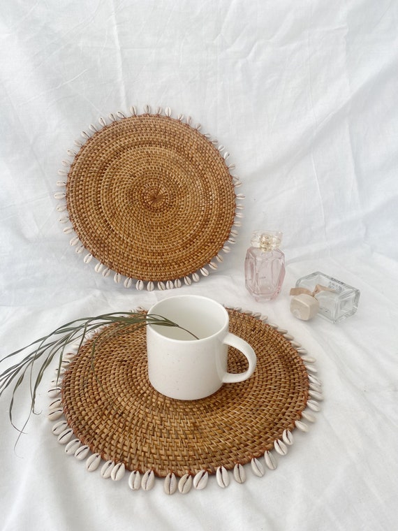 Brown Rattan Shell Placemats Shell Placemats Straw Wicker | Etsy
