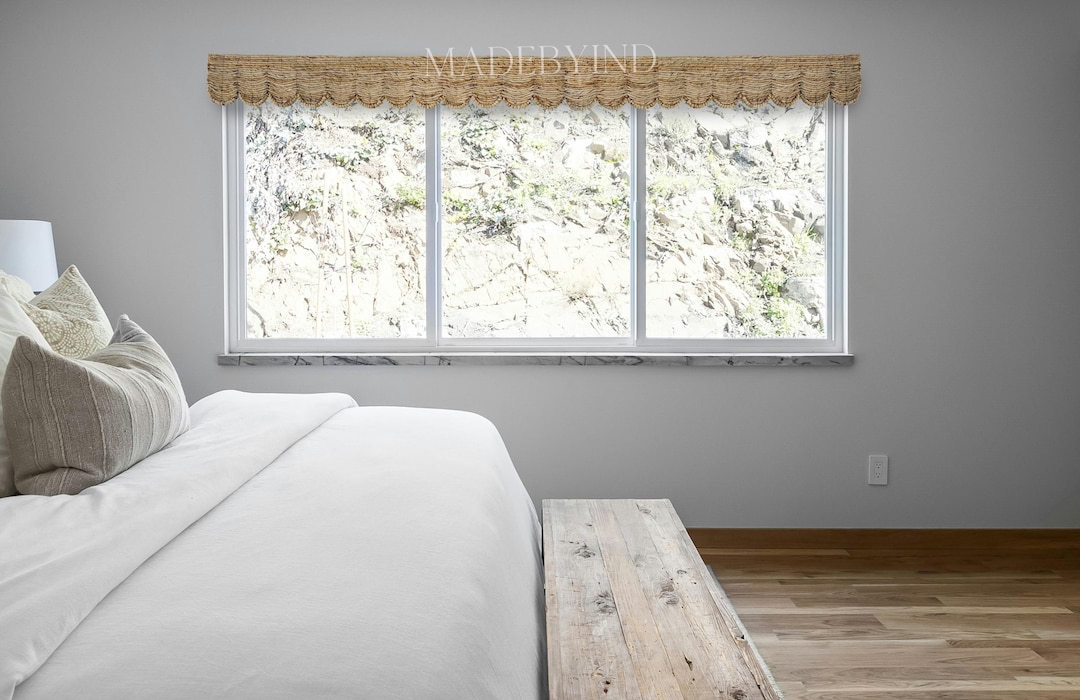 Banana Bark Scalloped Window Valance, Handwoven Wicker Curtain - Etsy