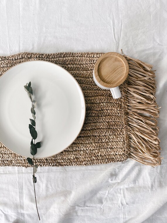 Rectangle Raffia Fringe Placemats Fringe Placemats Handwoven | Etsy