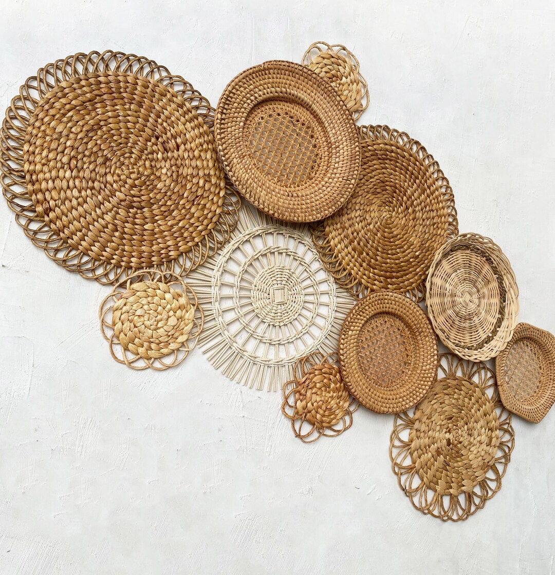 Boho Woven Wall Basket Set: Natural Brown Decor, Set of 11 - Etsy