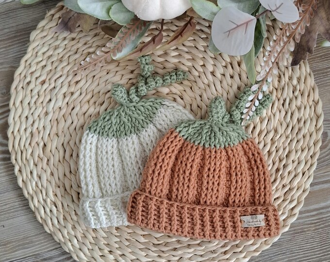 Handmade Baby Pumpkin Hat 0-3 Months – Crochet Autumn Baby Photo Prop ...