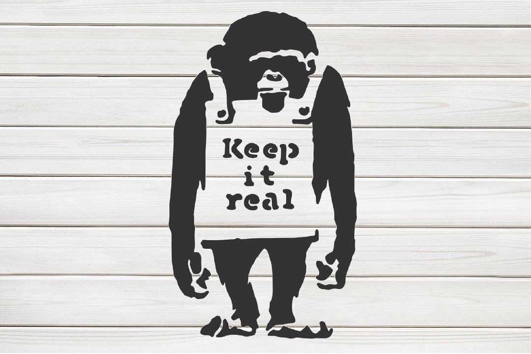 Banksy Monkey Banner Stencil Model Template Design Print, Digital Download Clipart Graphic for ...