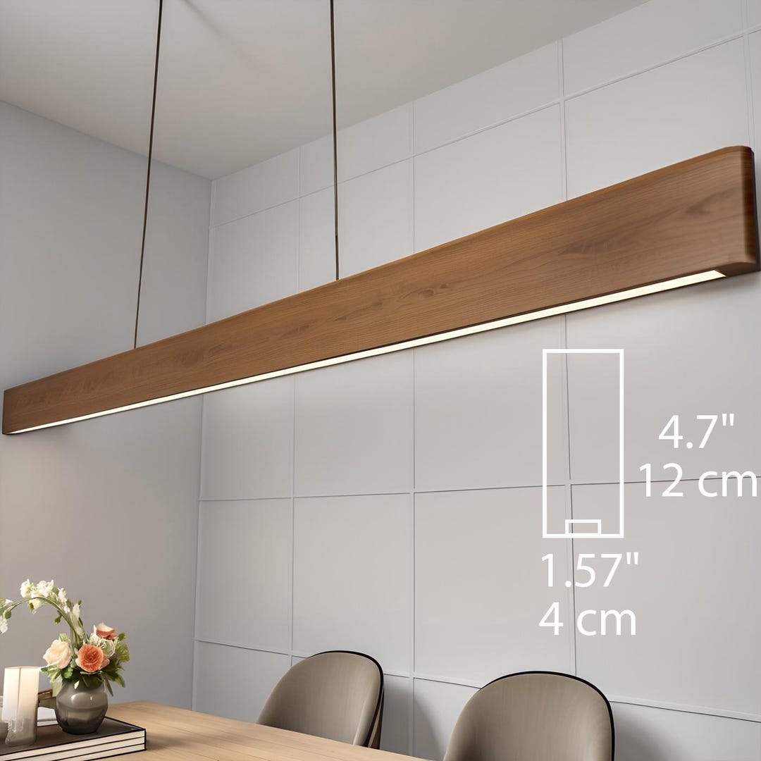 Smart Long Dimmable Oak Linear Pendant Light: User Adjustable 2700 ...
