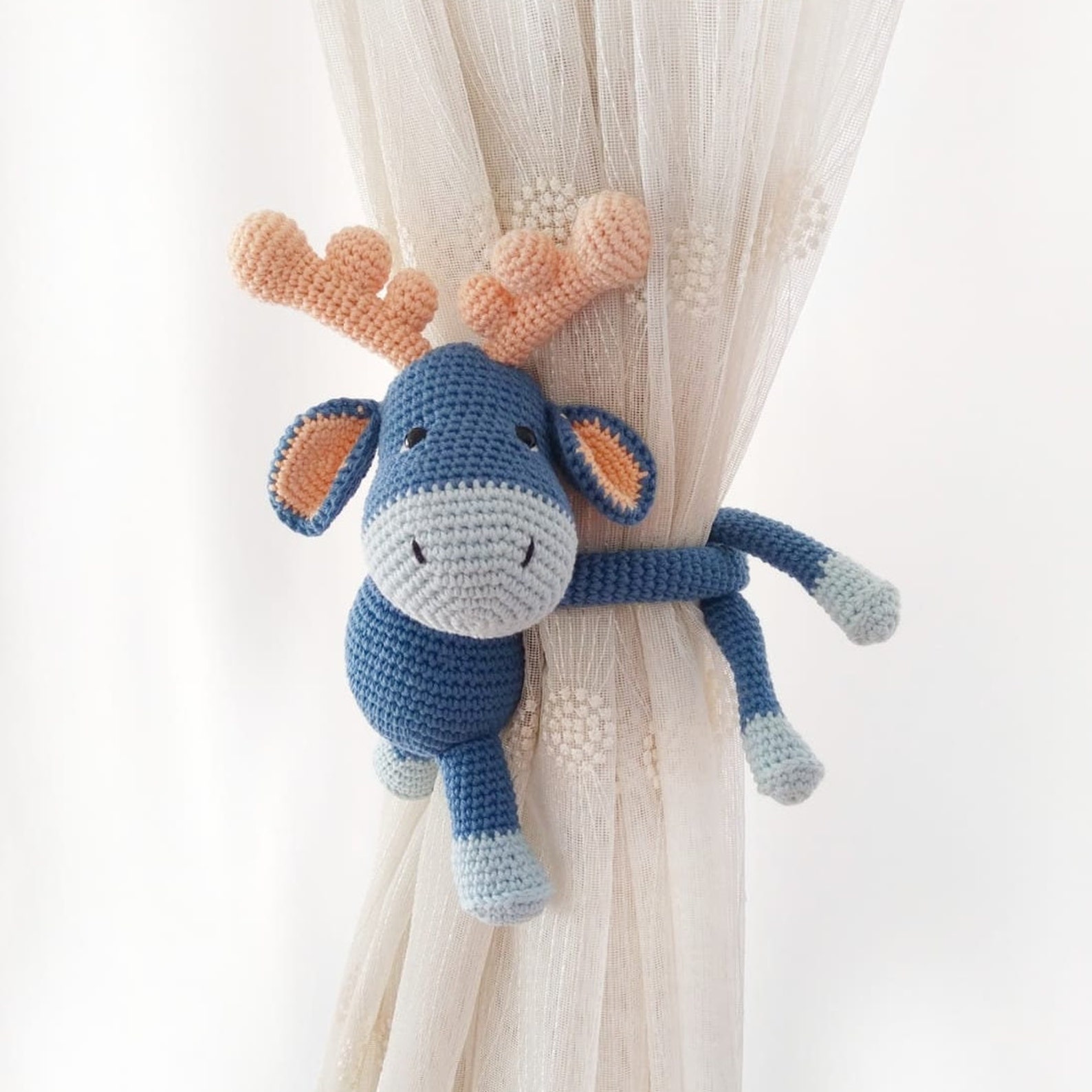 Moose Crochet Curtain Tie Back, Christmas Moose Tie Back, Baby Room ...