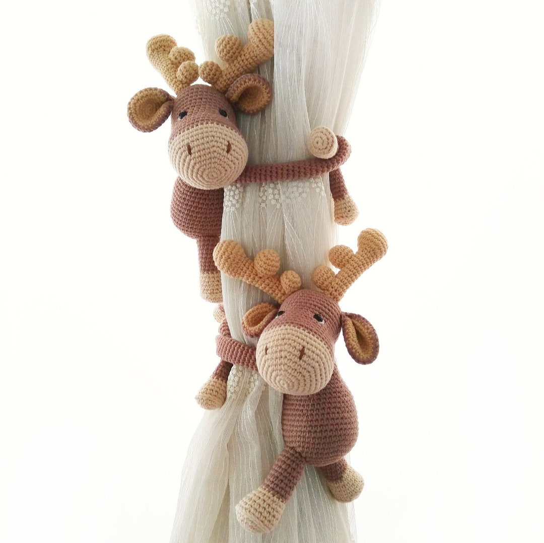 Moose Crochet Curtain Tie Back, Christmas Moose Tie Back, Baby Room ...