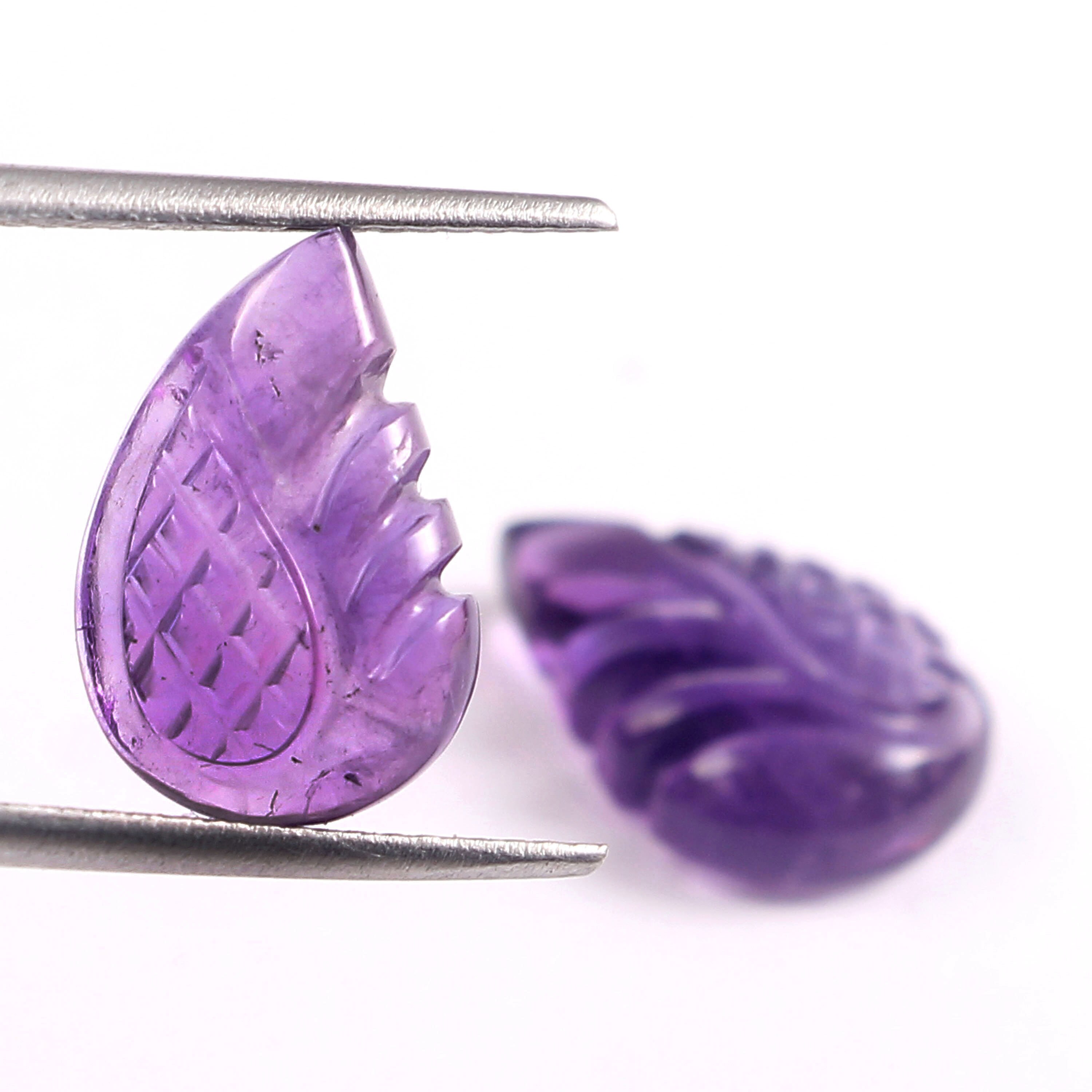 Natural Bio Amethyst Hand Carved Fancy Leaf Gemstone Size | Etsy