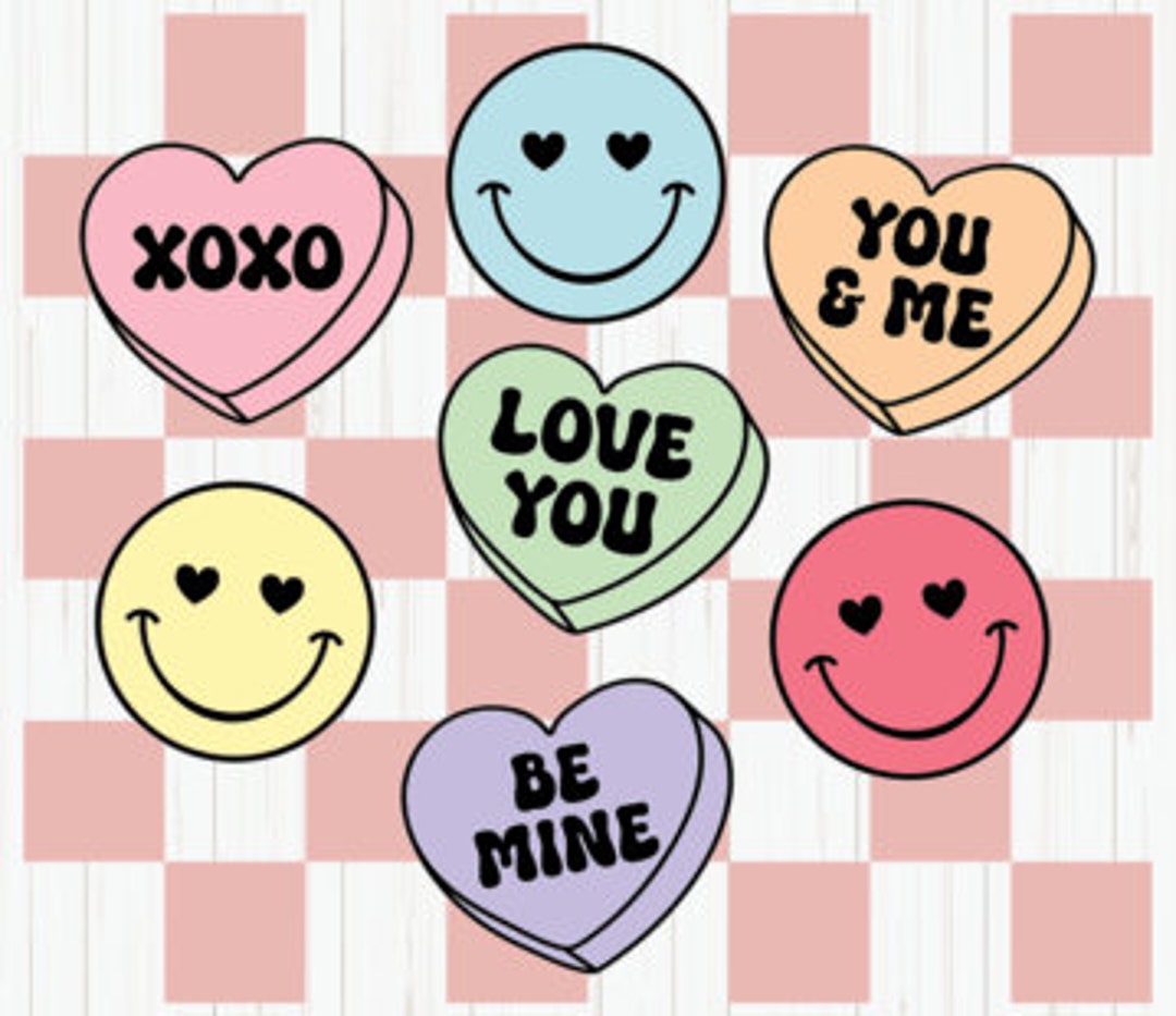 Retro Valentines Smiley Candy Heart SVG - Etsy