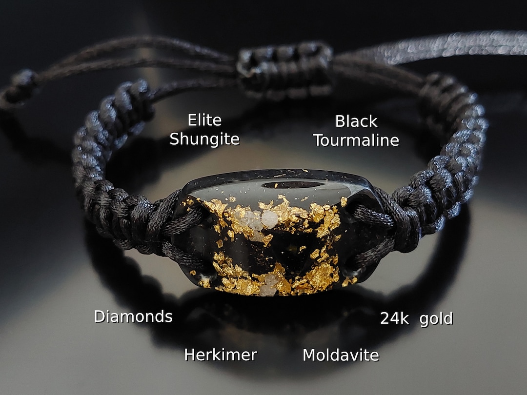 Orgone Orgonite Bracelet - Elite Shungite, Moldavite, Herkimer, Black ...