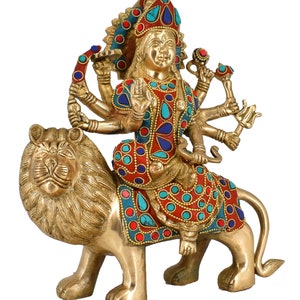 Whitewhale Brass Maa Durga/ma Sherwali Idol Sitting on Lion Murti ...