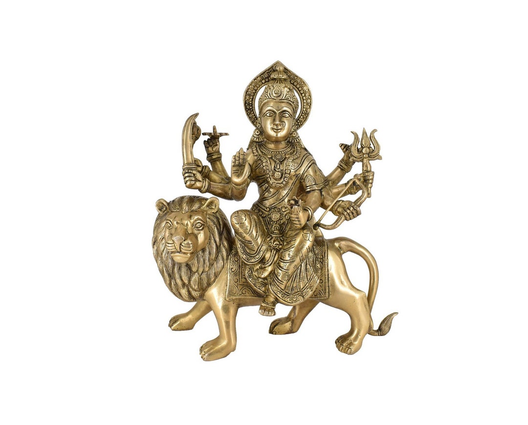 Whitewhale Brass Maa Durga/ma Sherwali Idol Sitting on Lion Murti ...