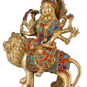 Whitewhale Brass Maa Durga/ma Sherwali Idol Sitting on Lion Murti ...