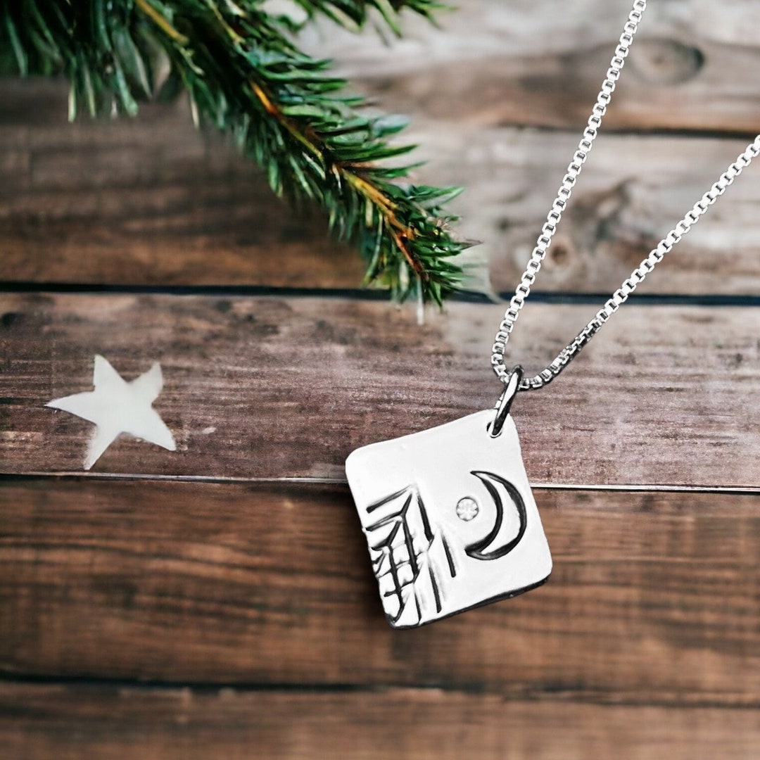 North Star Pine Tree With Cubic Zirconia, Nature-inspired, Fine Silver ...