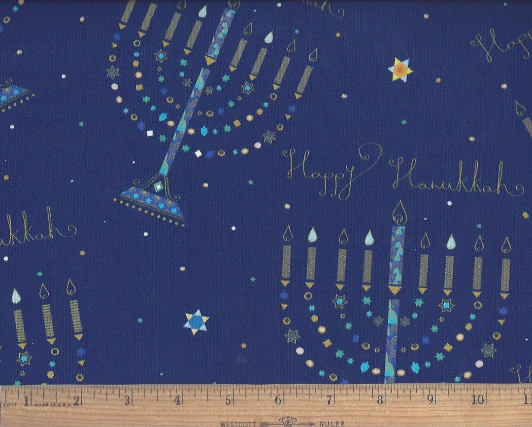 Hanukkah Fabric: Modern Menorahs on Blue, One Yard - Etsy
