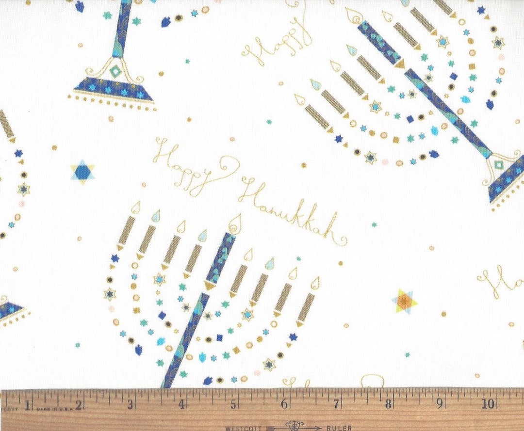 Hanukkah Fabric: Modern Menorahs on White, One Yard - Etsy