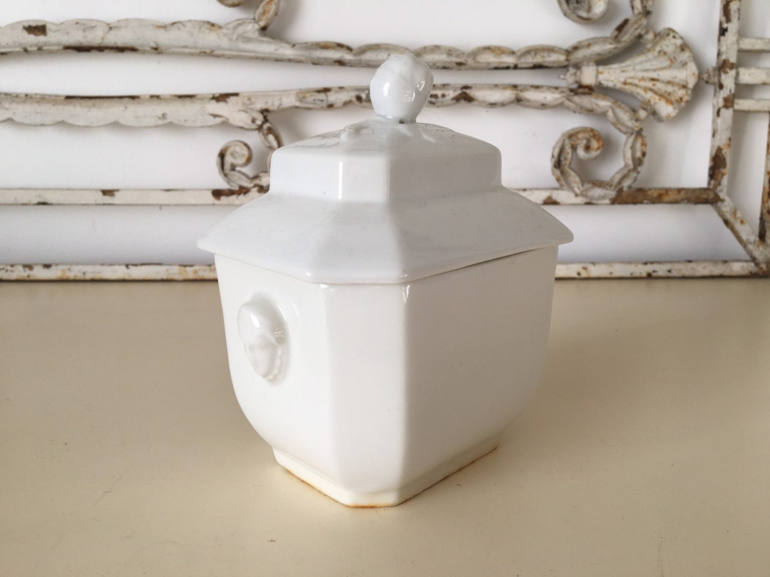 1x Antique White Porcelain Sugar Box Ironstone Sugar Bowl Ironstone ...