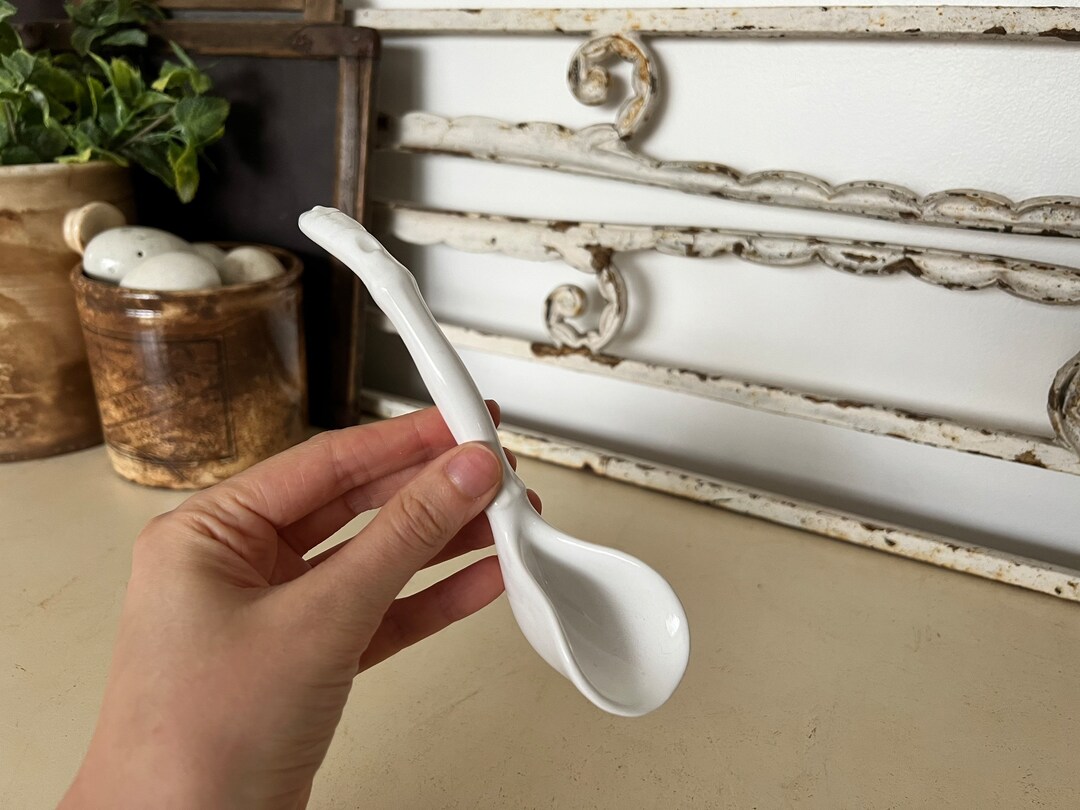 Vintage White Ceramic Serving Ladle White Porcelain Spoon - Etsy